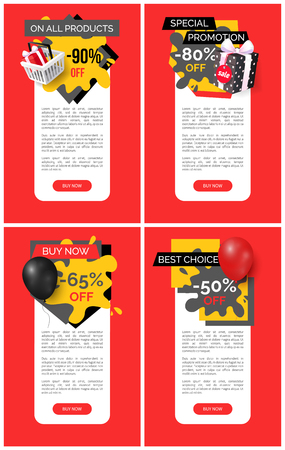 All products sale, discounts on web pages set vector. Posters with text ...