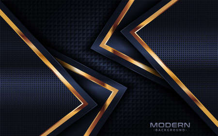 Modern dark navy background with abstract shape and golden lines ...