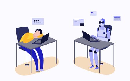 Vector of Human and robot working at - ID:133287886 - Royalty Free ...