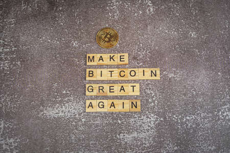 Make Bitcoin great again text with coin on grey backgroundの写真素材 ...