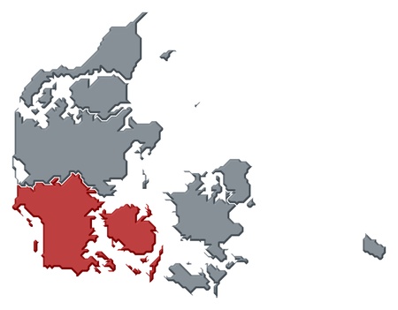 Political map of Danmark with the several regions where South Denmark ...