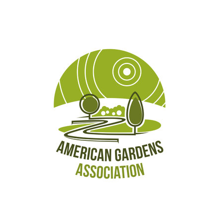 Garden association icon for landscaping studio template.Green tree ...
