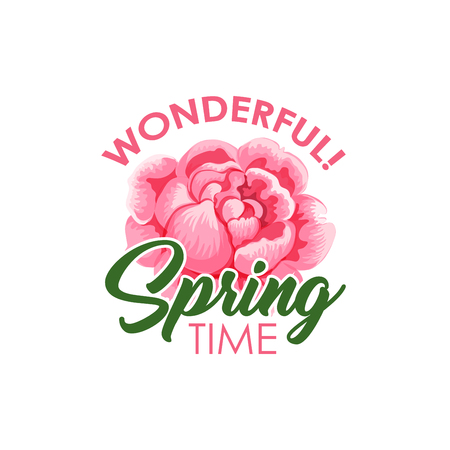 Wonderful springtime vector sign. Label with ping rose flower, symbol ...