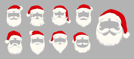 Christmas Santa masks of cartoon hat, mustaches and beard for photo ...