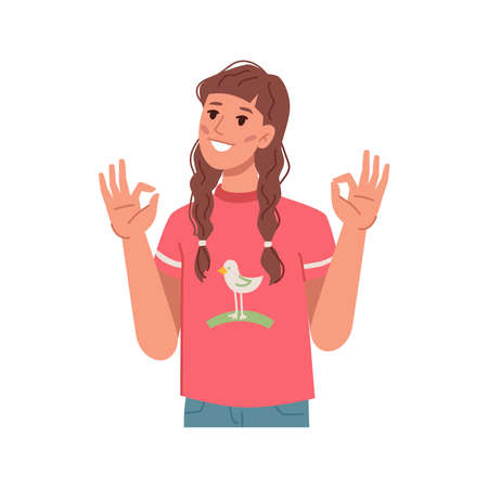Vector of Girl kid showing okay gesture - ID:1-171589782 - Royalty Free ...