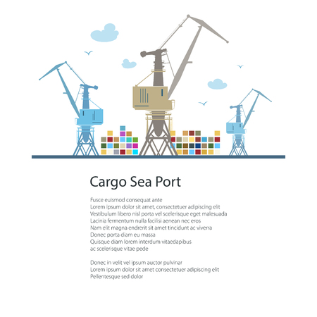Cargo Cranes and Containers at the Seaport and Text, International ...