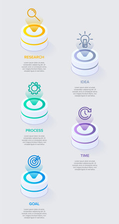 Vertical infographic design with icons and 5 options or steps. Thin ...