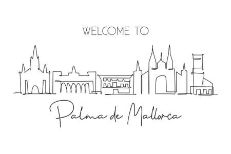One single line drawing of Palma de Mallorca city skyline Spain ...