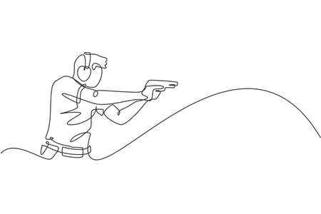 One single line drawing of young man practicing to shot target in range ...