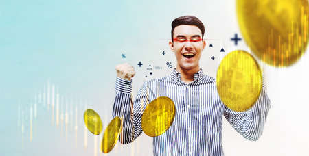 Success in Blockchain Economic Investment Concept. Young Asian Man in ...