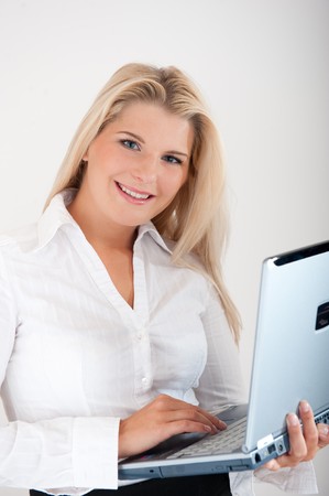 beautiful office secretary with laptop computer - Stock Image - Everypixel