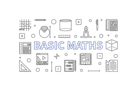 Basic Maths concept vector outline horizontal banner - Math ...