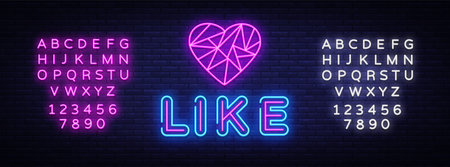 Like neon sign vector. Social networks Design template neon sign, light ...