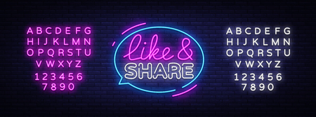 Like Share neon sign vector design template. Social networks neon text ...
