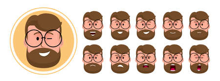 Set of people icons. Male character with different emotions. men's ...
