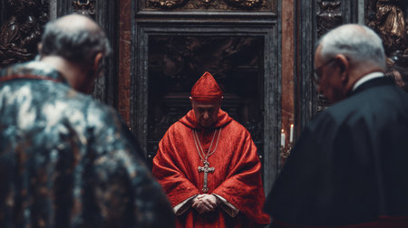 Orthodox priest in red robe and crown of thorns in churchの写真素材 ...