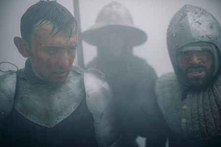 Portrait of medieval knights of the Crusaders in the misty morning.の写真 ...