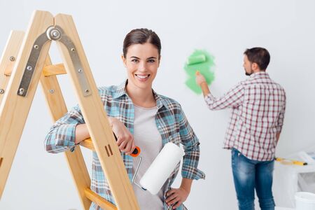 Home makeover and renovation: young couple redecorating their new house ...