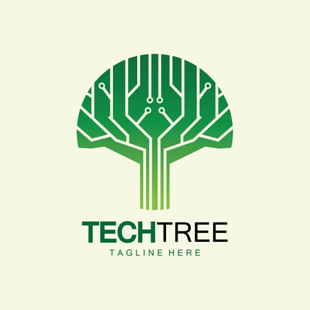 tech tree logo concept,green network technology logo vector.tech tree ...