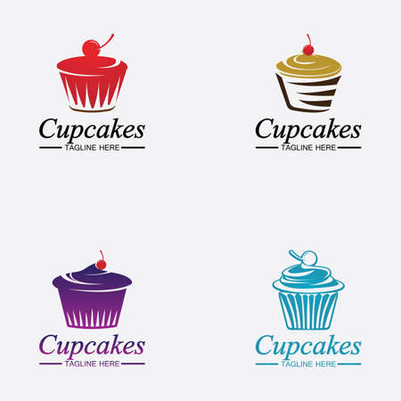 Set Cupcake Logo design vector template. Cupcakes bakery icon. - Stock ...