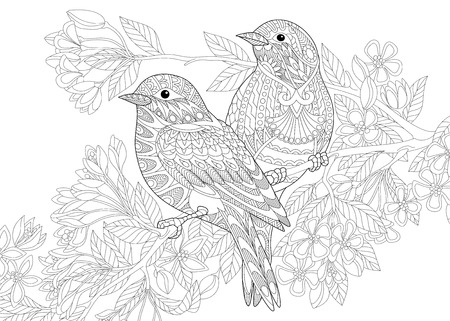 Vector of Coloring page of two birds. - ID:1-82235172 - Royalty Free ...