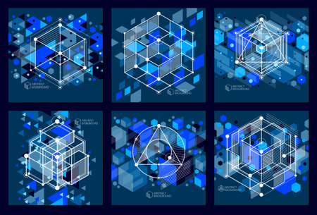 Modern isometric vector abstract dark blue backgrounds set with ...