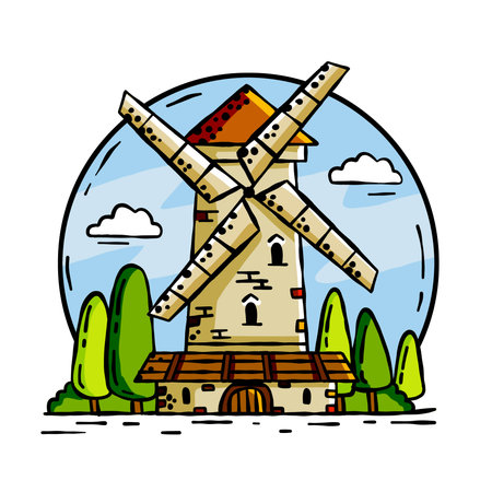 Ancient farm medieval building. Mill for making flour from grain ...