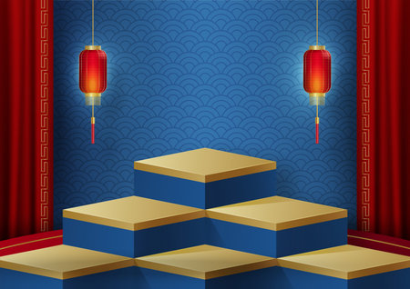 Podium round stage chinese style, for happy chinese new year on red ...