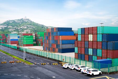 Stack of containers box, Cargo freight ship for import export. - Stock ...