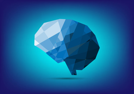 Abstract human brain polygon on blue background. Vector illustration ...