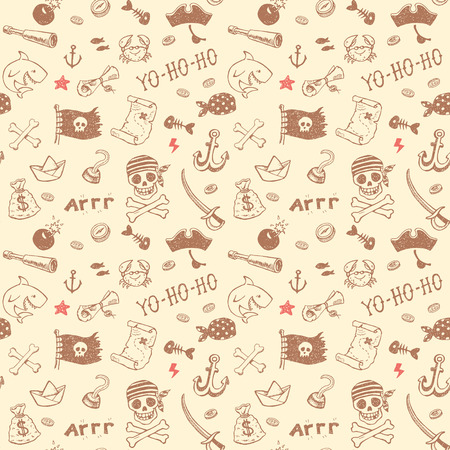 Hand drawn pirate seamless background. Vector pattern.: Royalty-free ...