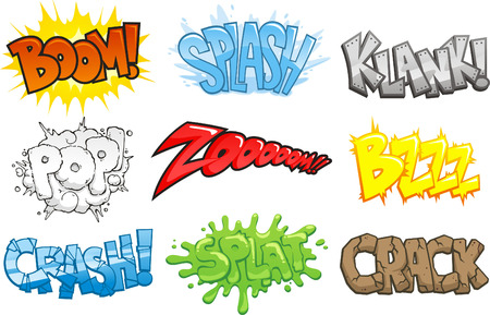Comic Books Cartoon Sound Effects Onomatopoeia, vector illustration ...