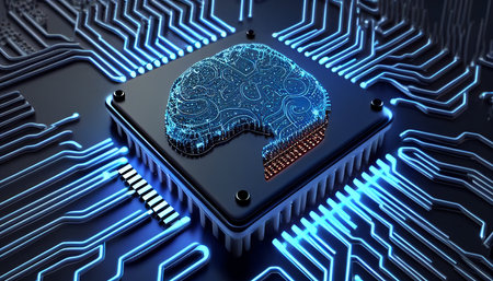 Rendering of Artificial Intelligence Hardware Idea. On the motherboard ...