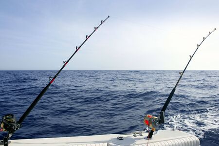 Fishing big game tuna boat with rod and reels - Stock Image - Everypixel