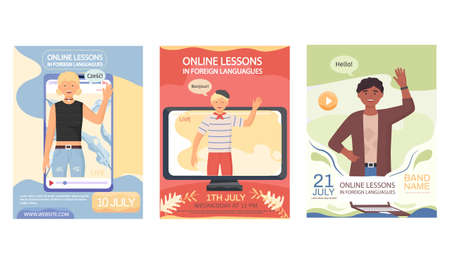 Set of illustrations about training in translation and speaking with ...