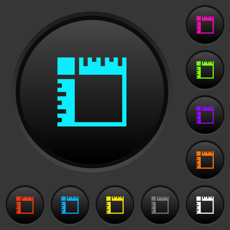 Canvas rulers dark push buttons with vivid color icons on dark grey ...