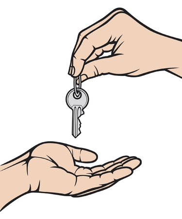 hand giving a key to another hand handing over the keys, a person handing over the key to ...