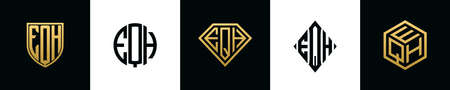 Initial letters EQH logo designs Bundle. This collection incorporated with shield, round ...