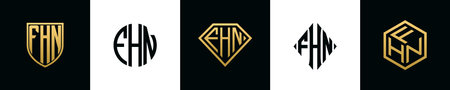 Initial letters FHN logo designs Bundle. This collection incorporated with shield, round ...