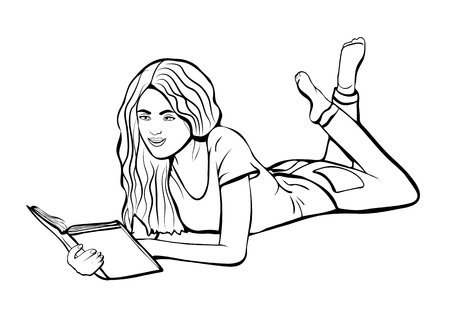 Vector of Girl with a book, outline - ID:1-110490536 - Royalty Free ...