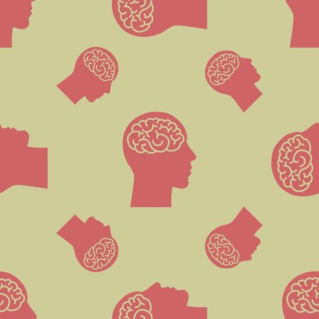 Seamless head with brain flat pattern on light brown colour background ...