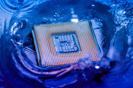 technology cyber electronic concept. cpu ram computer Fall into the ...