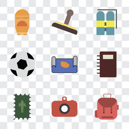 Set Of 9 simple transparency icons such as Backpack, Camera, Postage ...