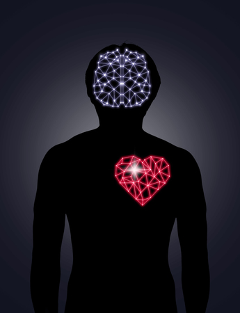 Silhouette of human body with technology line and dot of polygonal ...