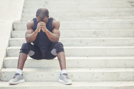 Athletic Man in Running Start Position and Looking Into the Distance at ...