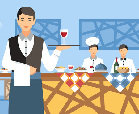 Vector of Waiter Holding Serving Tray - ID:1-123425724 - Royalty Free ...