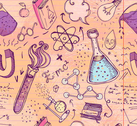Back to School: science lab objects doodle vintage style sketches ...