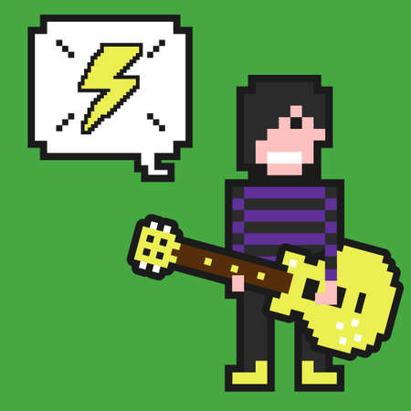 Punk guitarist with pixel art.Vector pixel art guitarist illustration ...