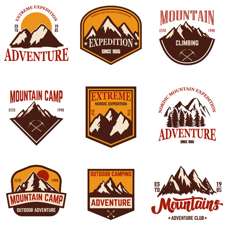 Set of mountain emblems. Hiking, tourism, extreme expedition. Design ...