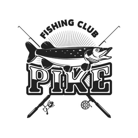 Pike fishing. Emblem template with pike fish. Design element for logo ...